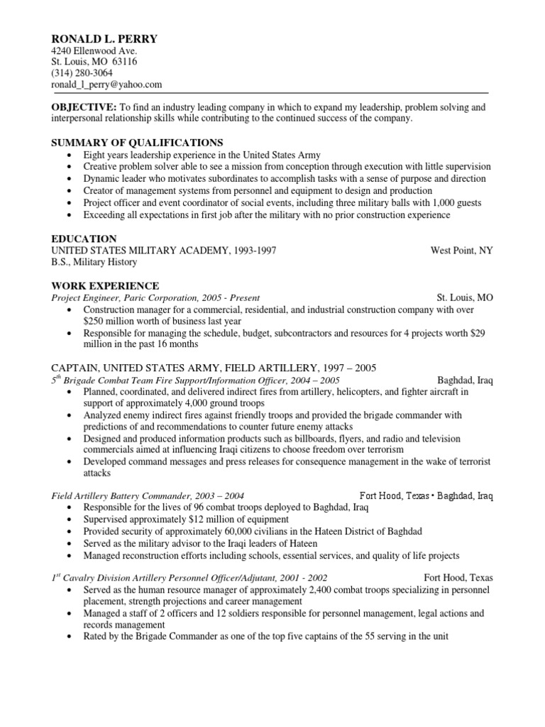 Ron Perry Resume | PDF | Artillery Battery | Military Operations