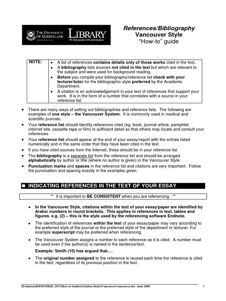 References/Bibliography: Vancouver Style | PDF | Citation | Publishing