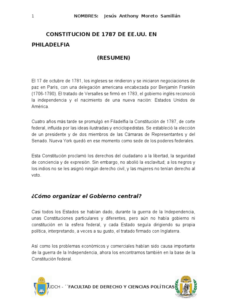 Constitucion de 1787 de Ee | PDF | Presidentes de los Estados Unidos ...