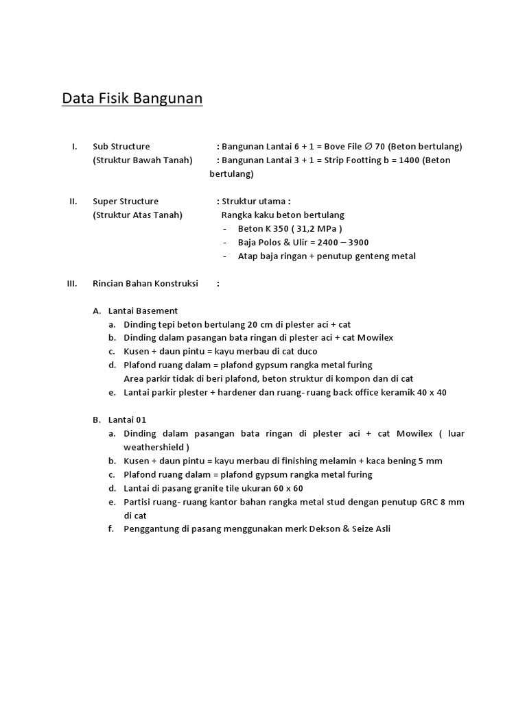 Data Fisik Bangunan | PDF