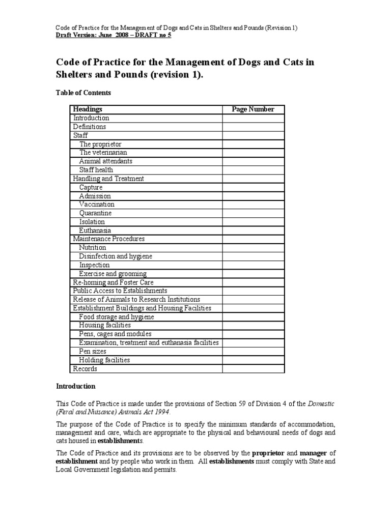 Dog and Cat Shelter Management Code | PDF | Wellness