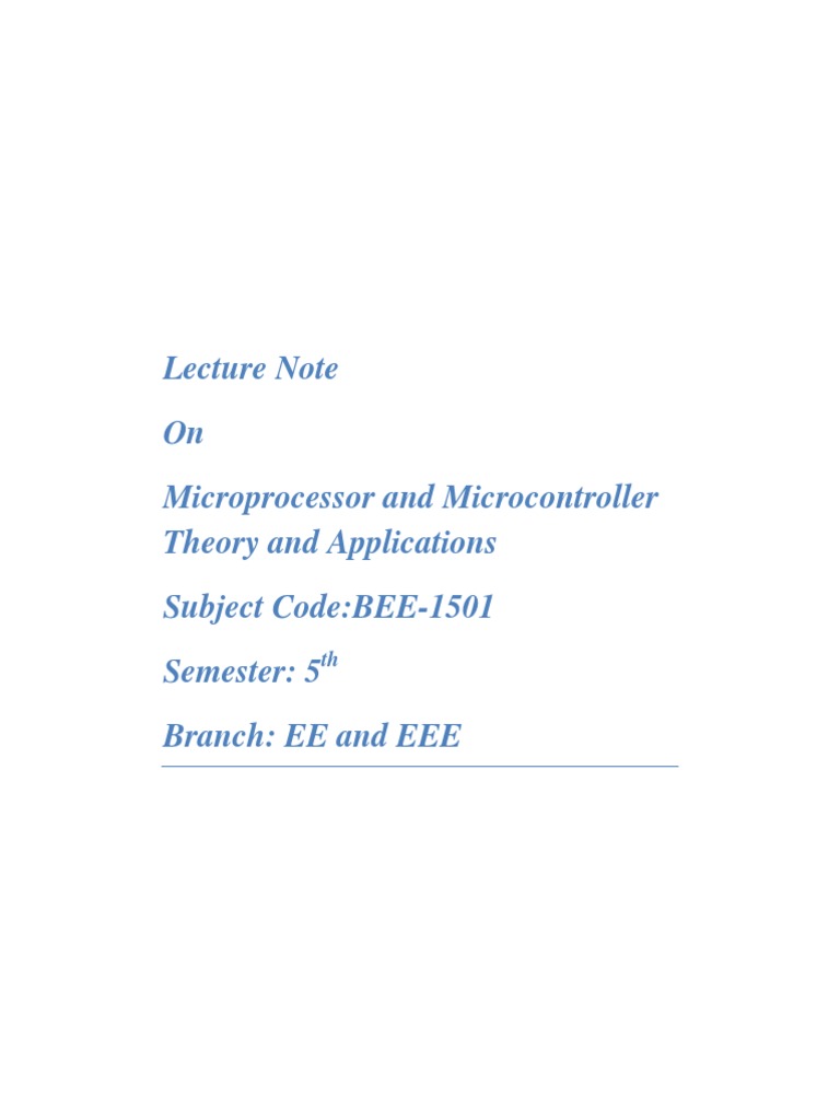 Lecture Note On Microprocessor and Microcontroller Theory and ...