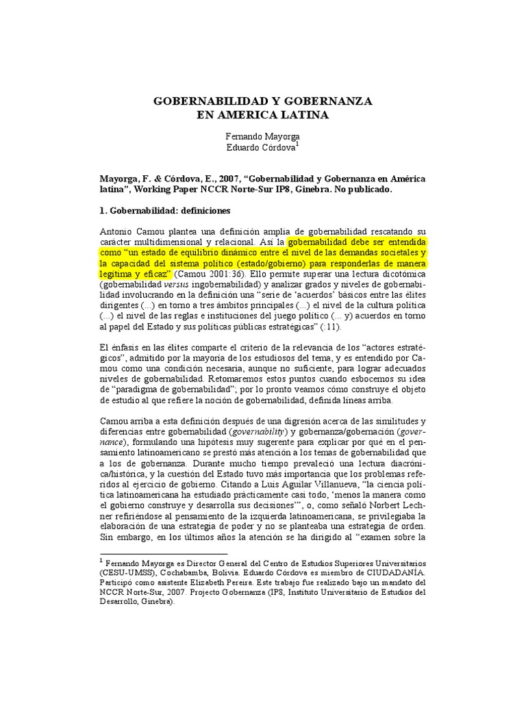 Definición de Gobernabilidad | PDF | Gobernancia | Sistemas politicos