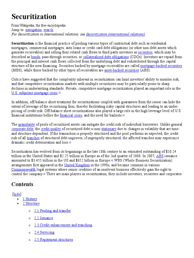 Securitization Facts | PDF | Tranche | Securitization