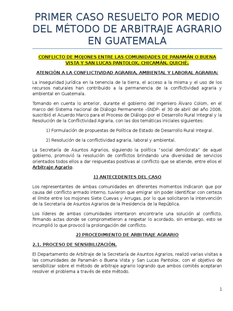 Caso Concreto de Arbitraje Agrario | PDF | Arbitraje | Guatemala