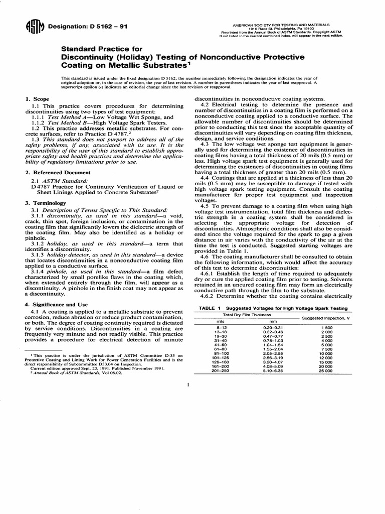 Astm D 5162-91 Discontinuity Testing | PDF