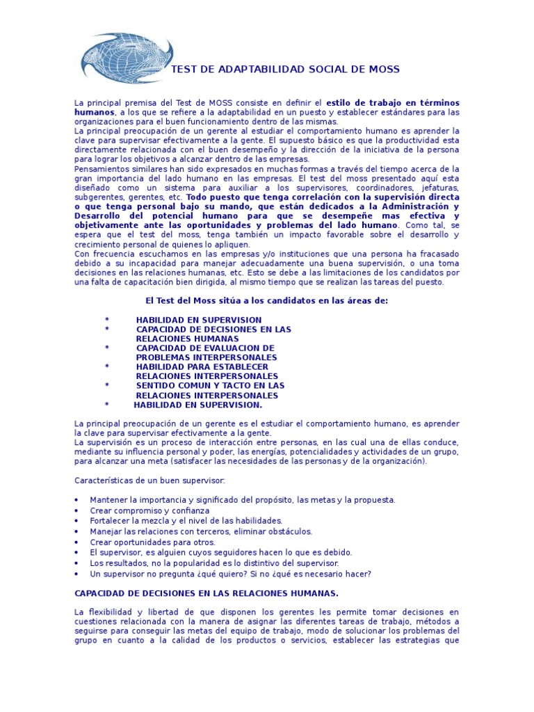 Test de Adaptabilidad Social MOSS | PDF | Toma de decisiones ...