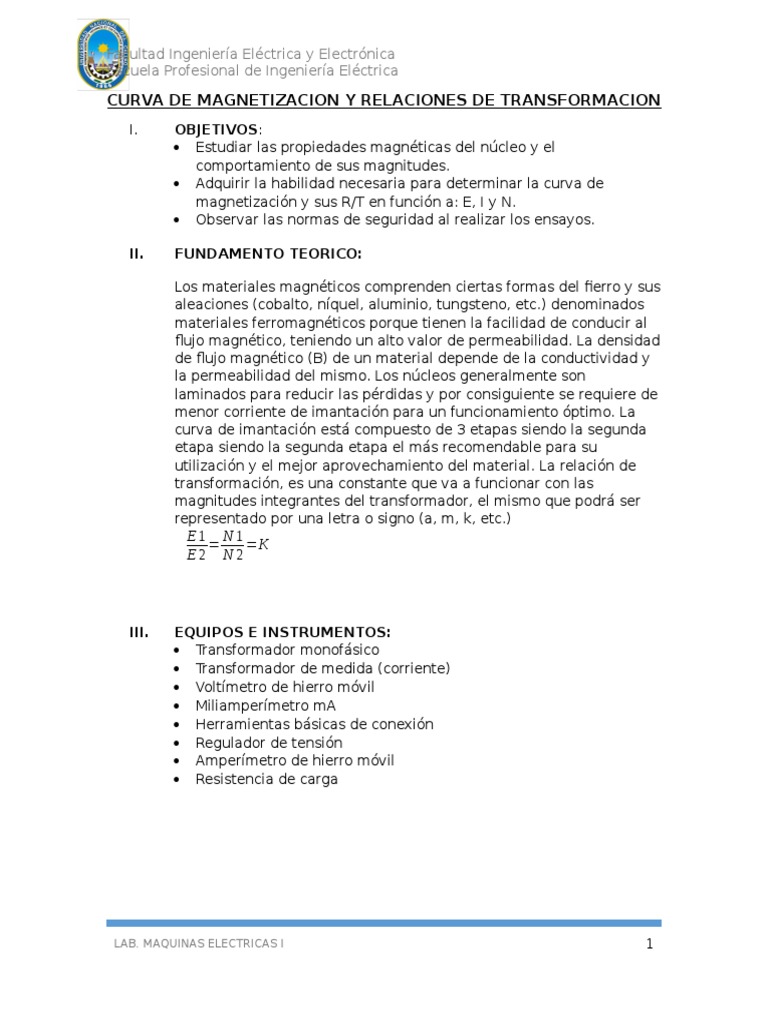 Curva de Magnetizacion y Relaciones de Transformacion | PDF