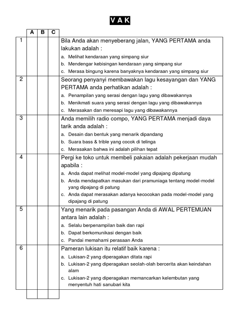 Questionnaire VAK | PDF