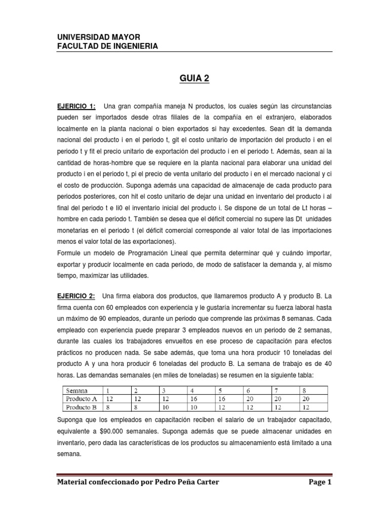 Guia 2 Programacion Lineal | PDF | Inventario | Exportaciones