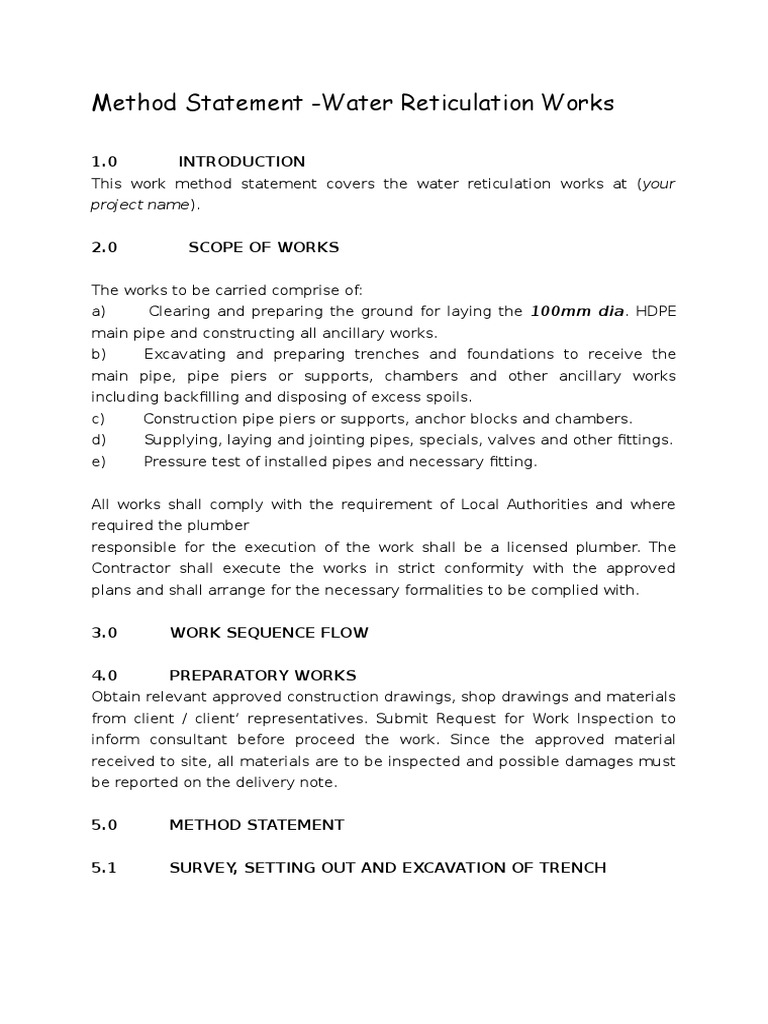 Method Statement Reticulation Pipe | PDF | Personal Protective ...