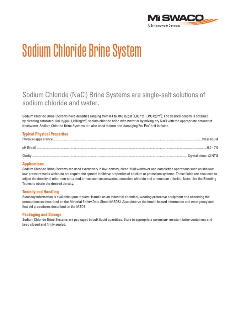 Sodium Chloride Brine | PDF | Sodium Chloride | Chloride