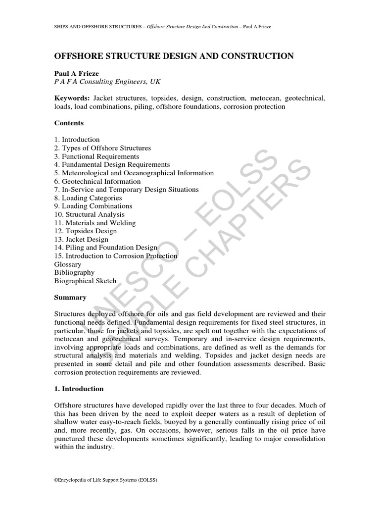 Unesco - Eolss Sample Chapters: Offshore Structure Design and Construction | PDF