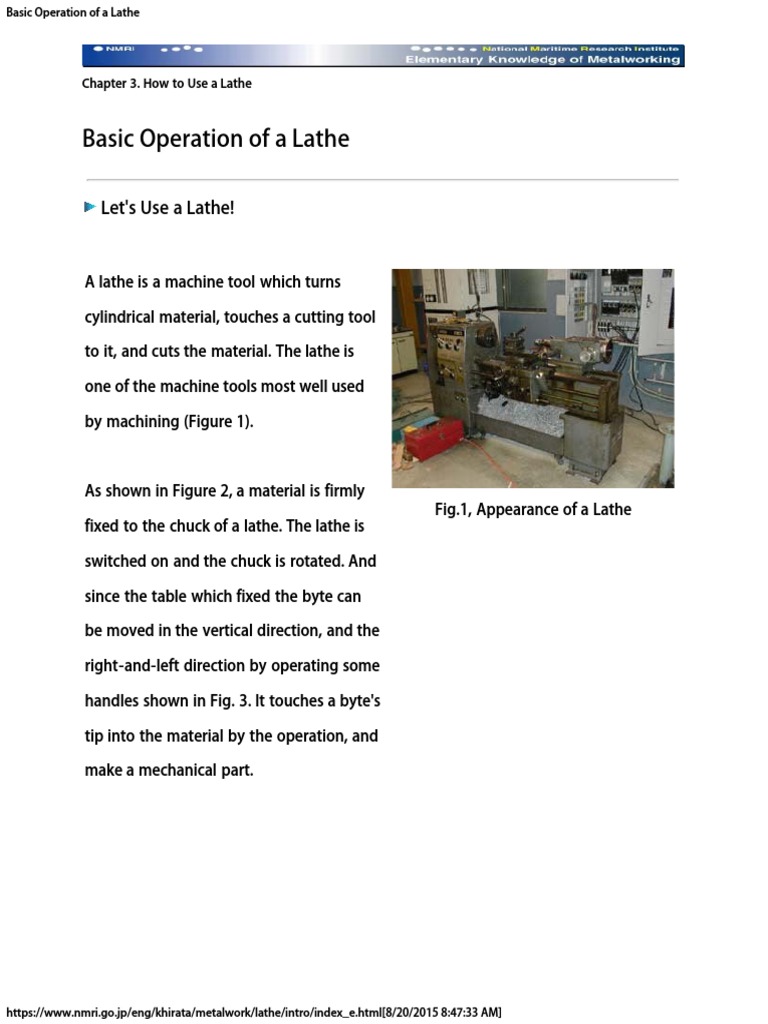 Basic Operation of A Lathe | PDF | Machining | Metalworking