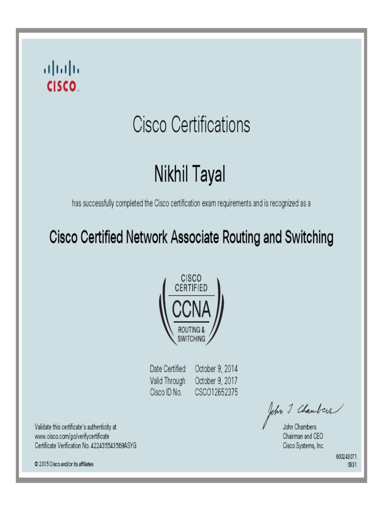 CCNA Certificate | PDF