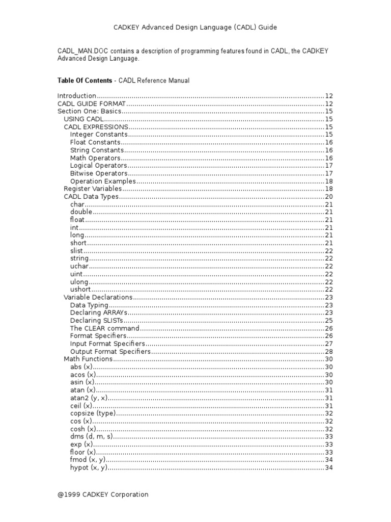 CADKEY Advanced Design Language (CADL) Guide | PDF | Parameter ...