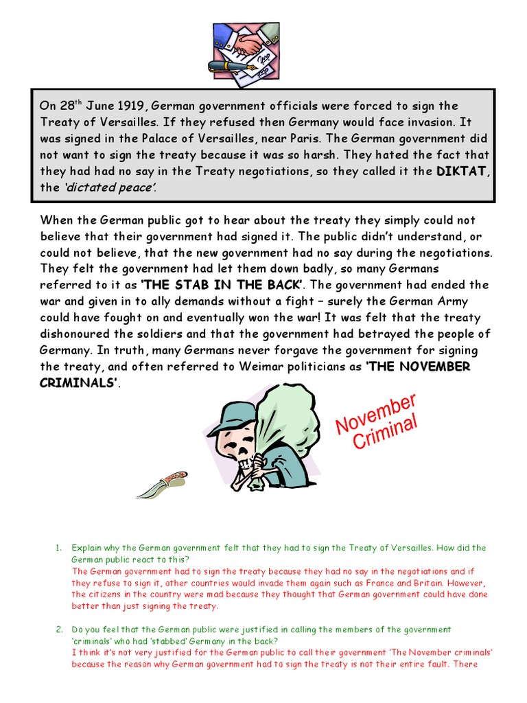 Treaty of Versailles Worksheet | PDF | Allies Of World War I | Germany