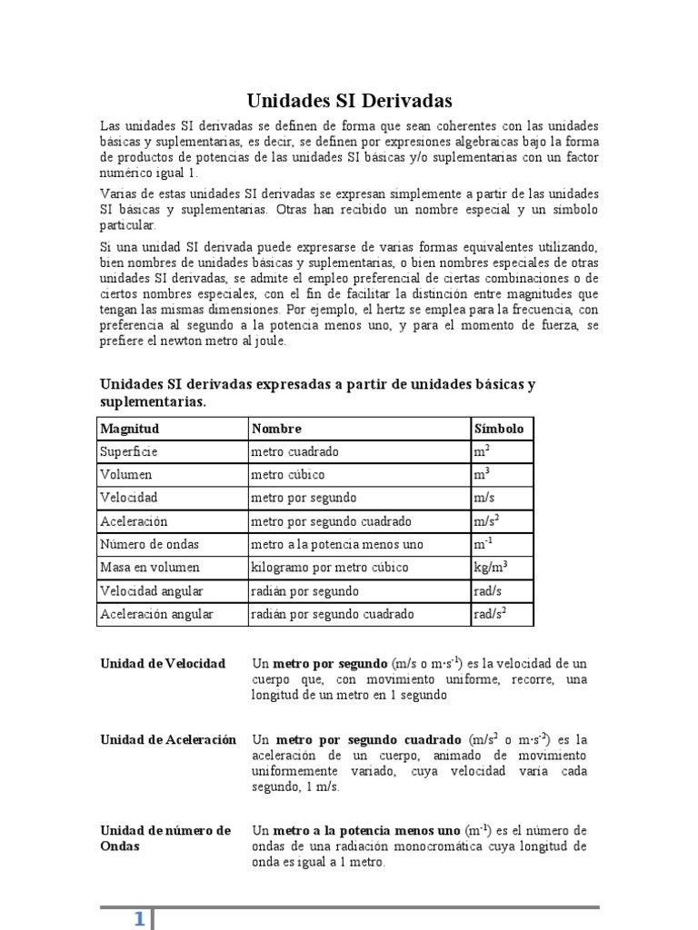 Unidades SI Derivadas: Unidades SI derivadas expresadas a partir de ...