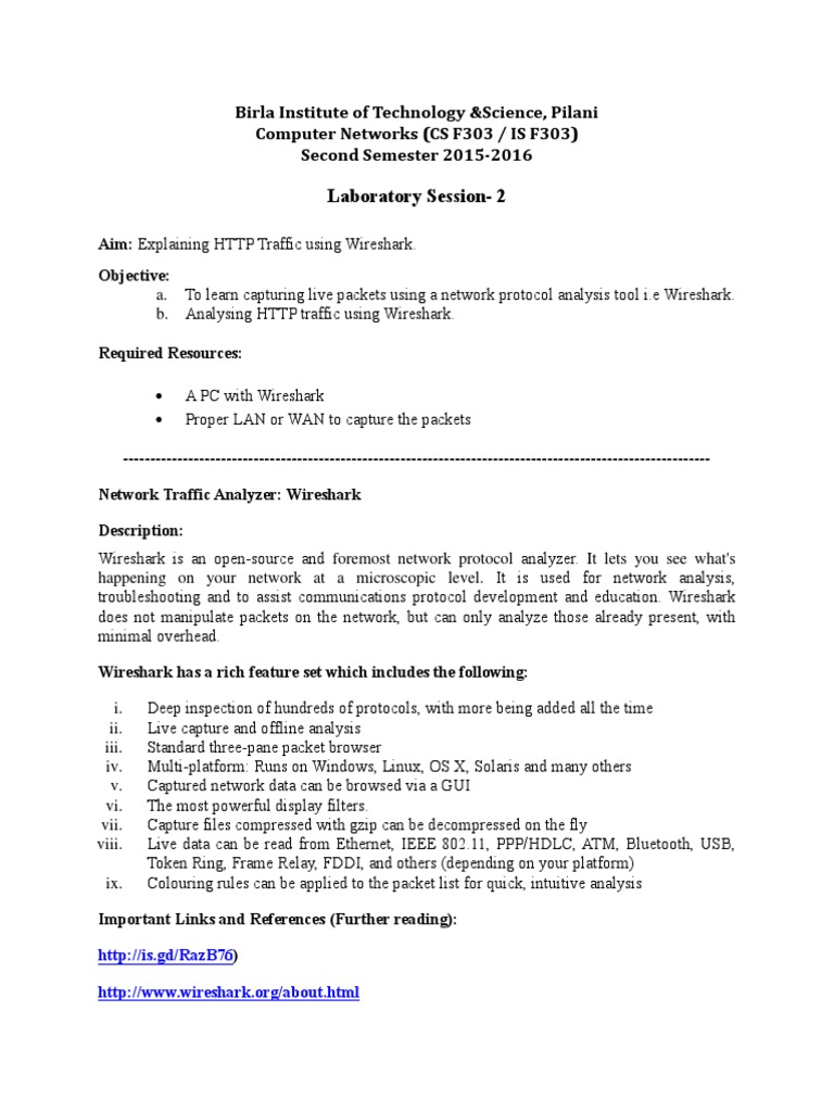 COMPUTER NETWORKS - LAB-2-Explaining HTTP Traffic Using Wireshark | PDF | Hypertext Transfer ...