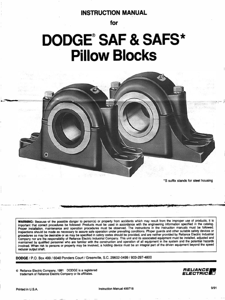 Dodge Saf Pillow Blocks | PDF | Bearing (Mechanical) | Screw