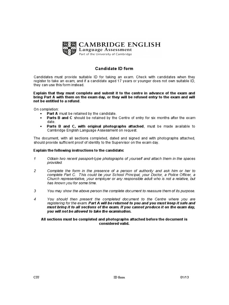 Candidate ID Form | PDF | Identity Document | Test (Assessment)