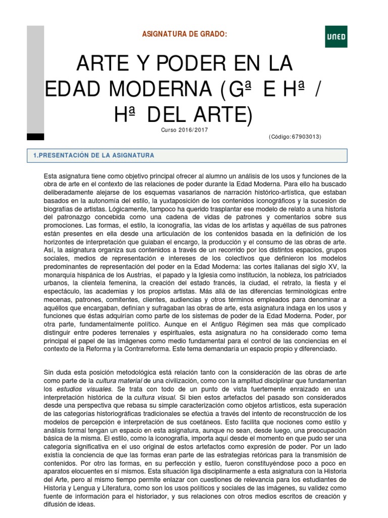 Arte y Poder en La Edad Moderna | PDF | Historia del Arte | Período moderno temprano