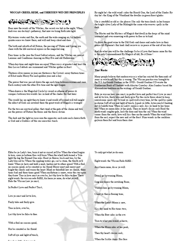 Wiccan Creed, Rede, and Thirteen Witchy Principles | PDF | Wicca ...