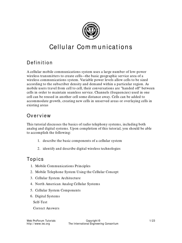 Cellular Communications: Web Proforum Tutorials The International ...
