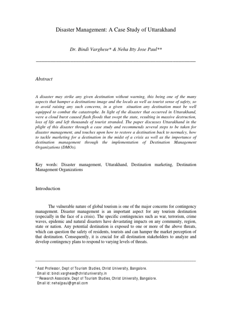 Disaster Management A Case Study | PDF | Emergency Management | Tourism