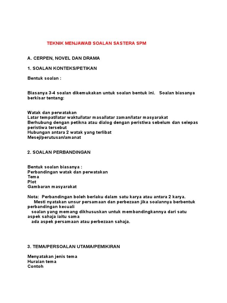 Teknik Menjawab Soalan Sastera SPM | PDF | Seni & Disiplin Bahasa | Fiksi Umum