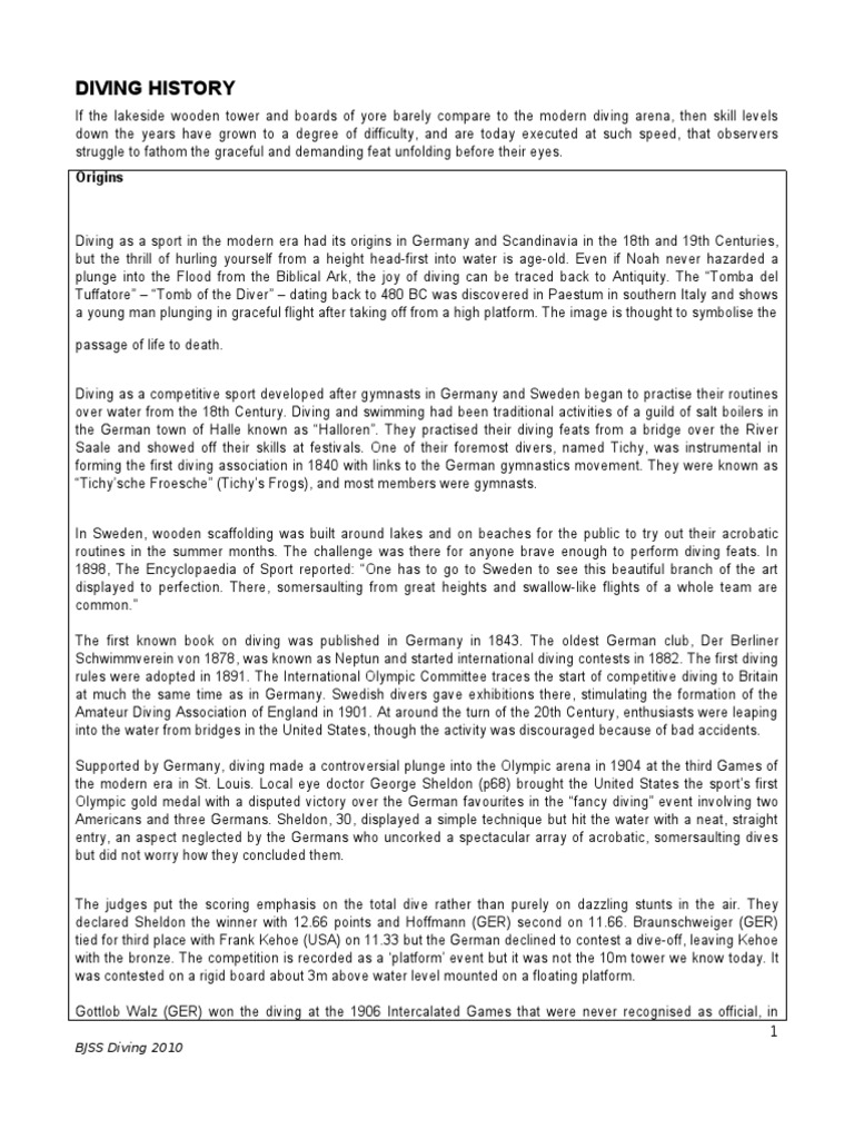 History of Olympic Diving | PDF | Diving | Outdoor Recreation