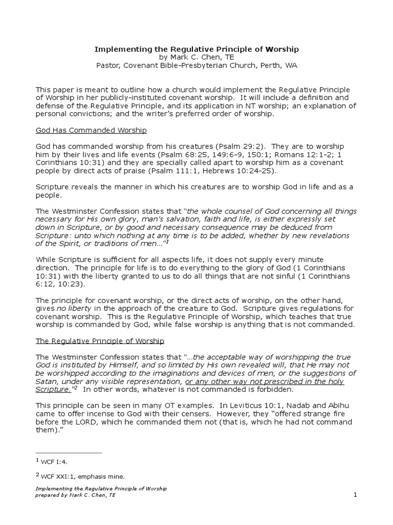 "Implementing The Regulative Principle of Worship" by Mark C. Chen ...