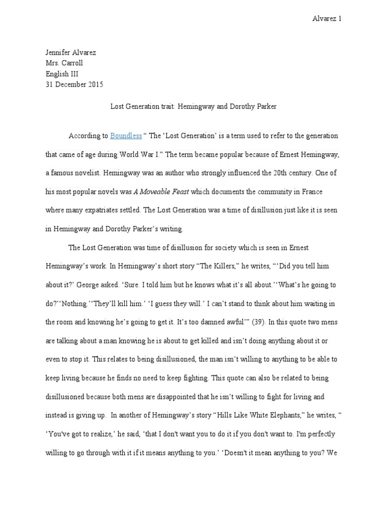 Lost Generation: Hemingway & Parker's Disillusion | PDF | Ernest Hemingway