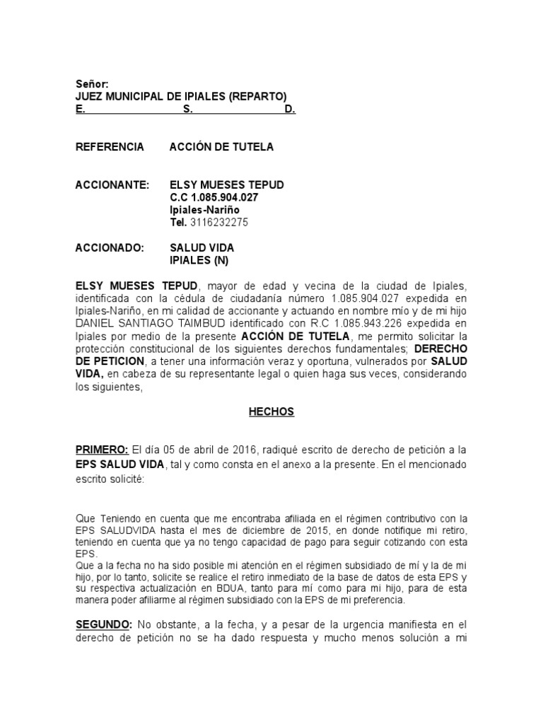 MODELO Accion de Tutela- Derecho de Peticion | Constitución | Virtud