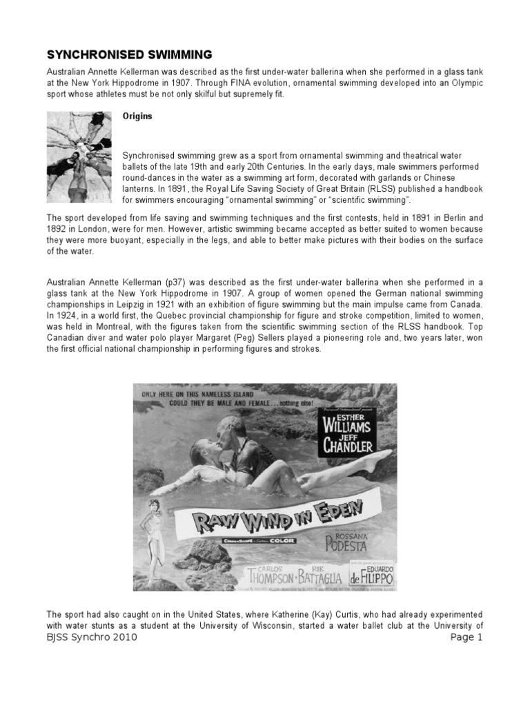 History of Synchronized Swimming | PDF | Swimming (Sport) | Water Sports