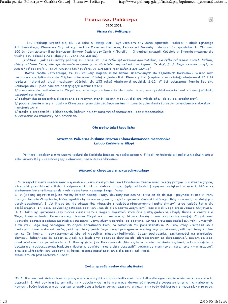 Pisma Św. Polikarpa | PDF