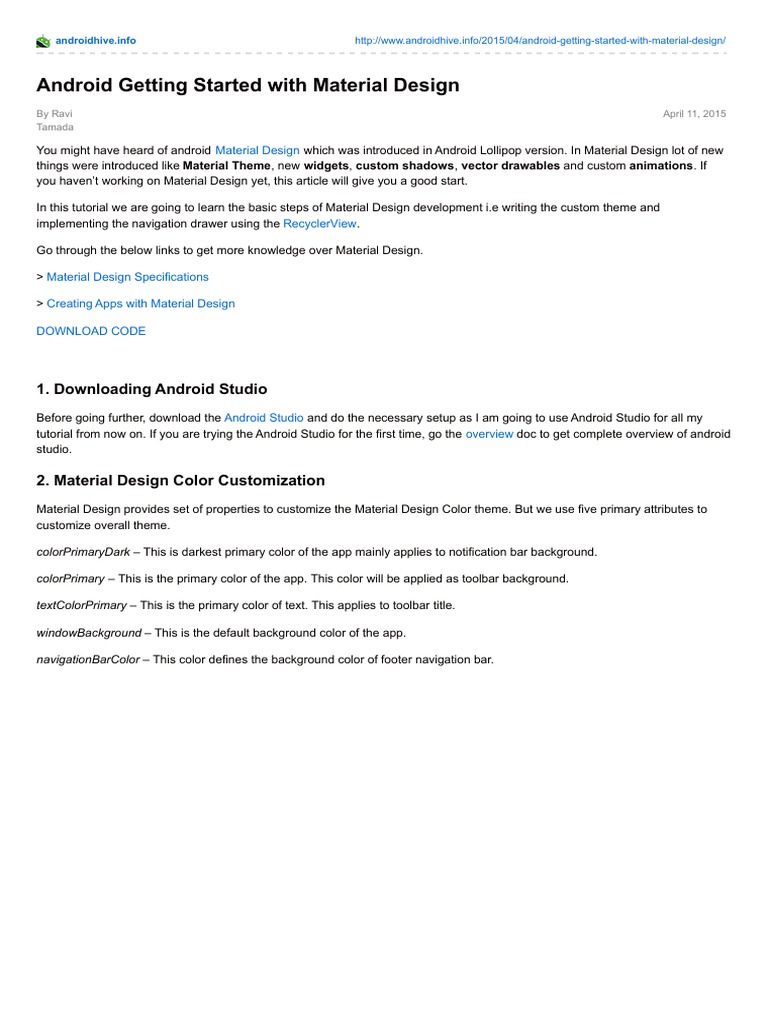 Getting Started with Android Material Design | PDF | Android (Operating ...