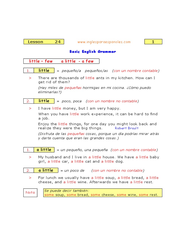 Understanding "Little" vs "Few" in English | PDF | Home & Garden