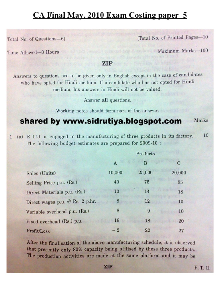 CA Final Costing (New) | PDF