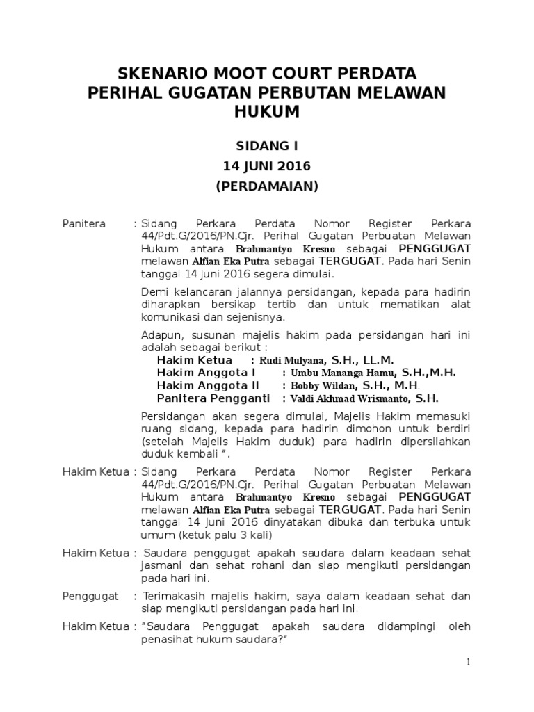 Skenario Sidang Perdata Moot Court | PDF