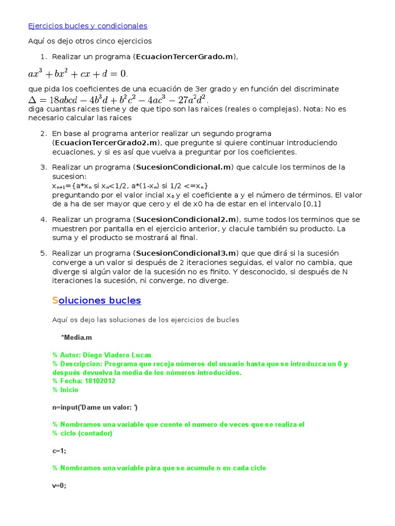MatLab Ejercicios Bucles y Condicionales | PDF | Función (Matemáticas) | Matemática Elemental