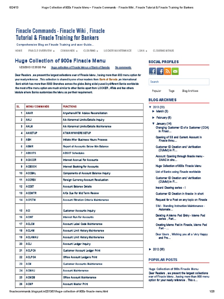 Huge Collection of 900s Finacle Menu Finacle Commands - Finacle Wiki ...