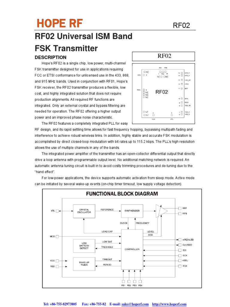 RF02 Universal ISM Band FSK Transmitter: Description | PDF | Capacitor ...
