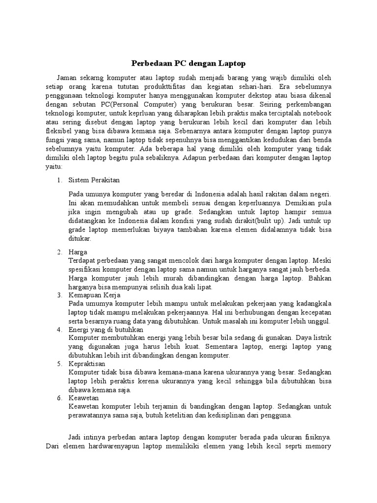 Perbedaan PC Dengan Laptop | PDF | Komputer