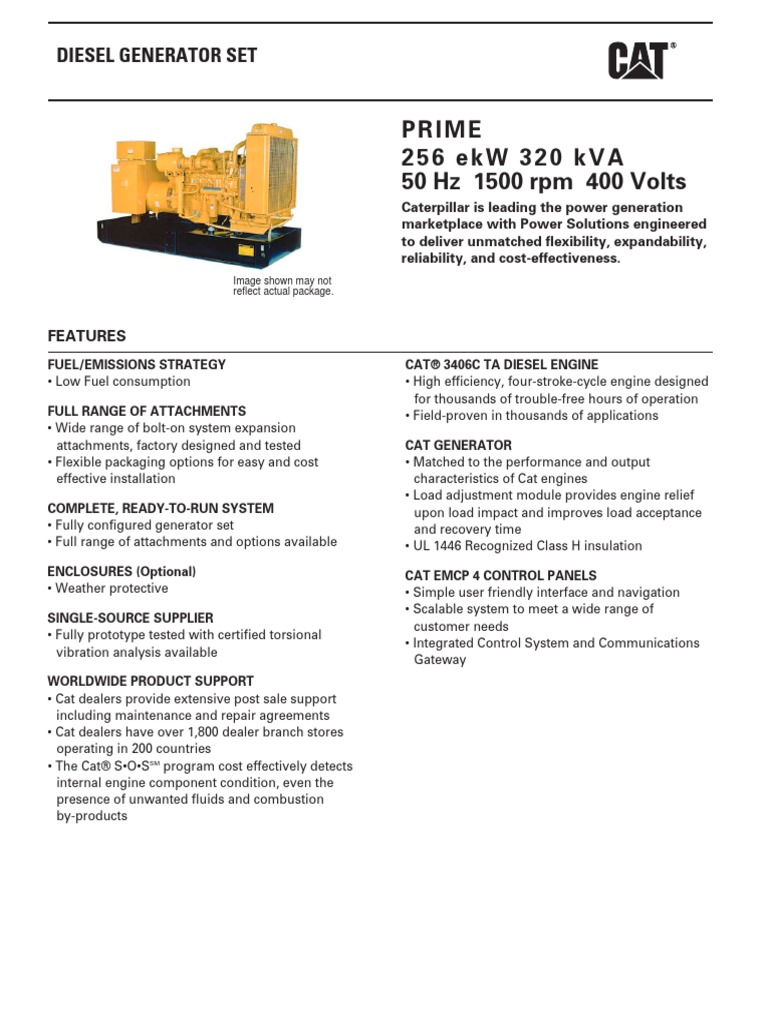 Cat 3406 Genset Specs en | PDF | Engines | Diesel Engine