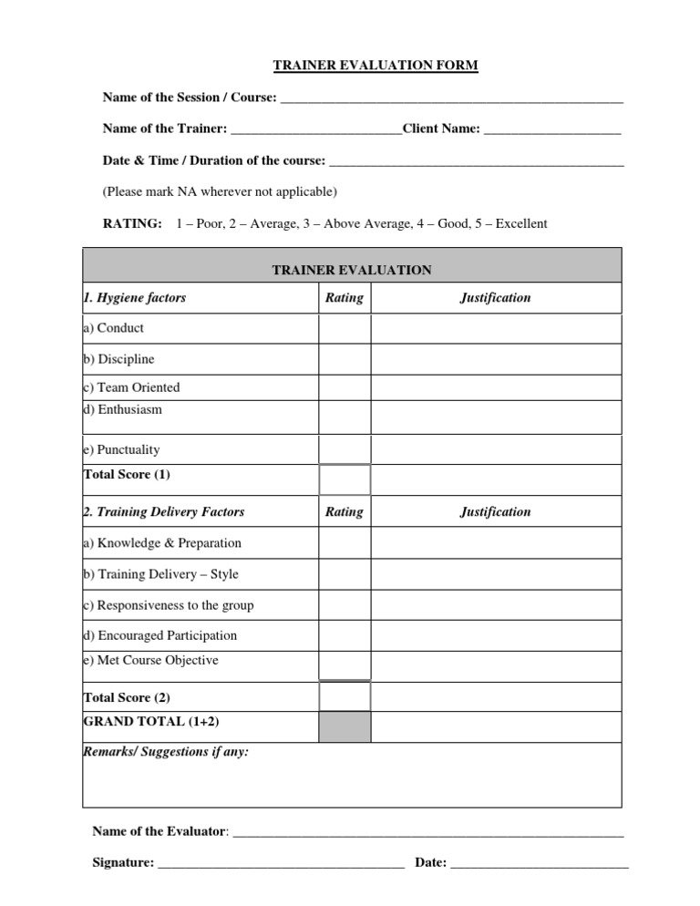 Trainer Evaluation Form Template | PDF