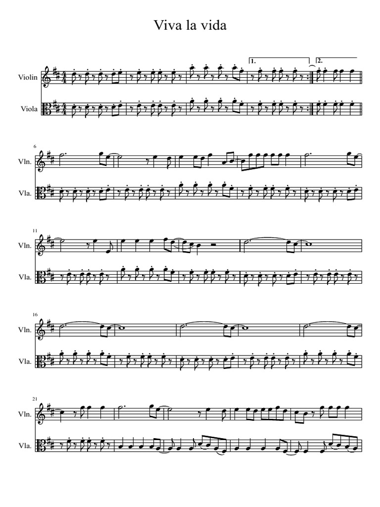 Viva La Vida Violin and Viola Sheet Music, Dúo. | PDF | Friction ...
