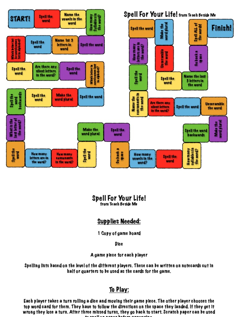 Spelling Game Instructions and Rules | PDF | Language Arts & Discipline