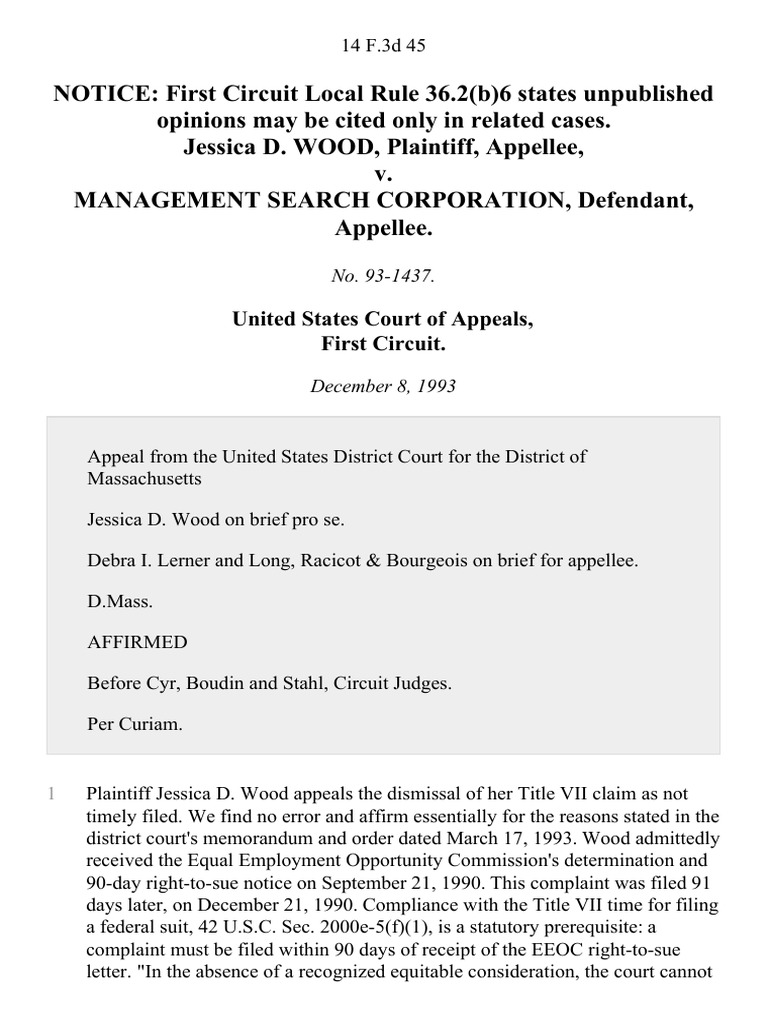 Title VII Claim Dismissal Affirmed | PDF | Law