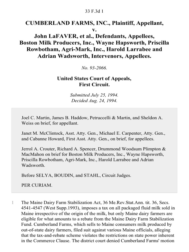 Cumberland Farms Inc v. LaFaver, 33 F.3d 1, 1st Cir. (1994) | PDF ...
